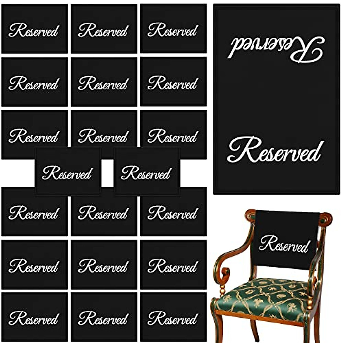 20 Pack Reserved Seating Signs Reserved Chair Signs Church Pew Reserved Signs Reserved Cloths Placeholder for Wedding, Meeting or Event, 11.81 x 17.72 Inches (Black)