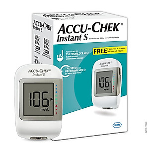 Accu-Chek Instant S Glucometer with Free Test Strips, 10 Count (White)