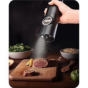 Sangcon Automatic Salt and Pepper Grinder Set, Battery Operated Black Pepper Grinder(without Battery), Kitchen Gadget with White Led Light, Adjustable Coarseness, One-handed Operation, 2 Pack