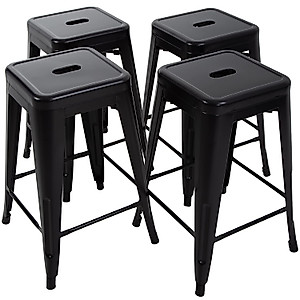 HCY 24 Inches Metal Bar Stools Set of 4 High Backless IndoorOutdoor Counter Height Barstools Stackable Metal Chairs Home Kitchen Dining Stool Backless Patio Bar Chair（Black） 16 16 24