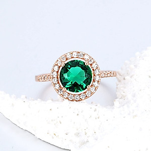 XINQI 14K Rose Yellow Gold Natural Emerald Rings Engagement Wedding CZ Band for Women (6)