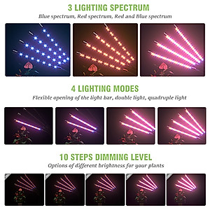 FRENAN Grow Light with Stand, Grow Lights for Indoor Plants with Red Blue Spectrum, 10 Dimmable Brightness, 4/8/12H Timer, 3 Switch Modes, Adjustable Gooseneck, Suitable for Various Plants Growth