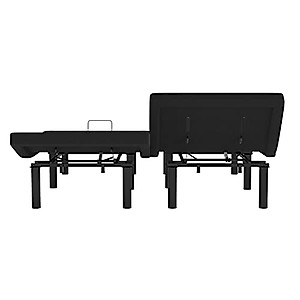 Flash Furniture Selene Adjustable Bed Base-Black Anti-Skid Upholstery-Height Adjustable Legs-Programmable Wireless Remote-Independent Head/Foot Incline-Split King