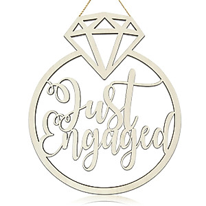 Engagement Party Decorations, Just Engaged Wooden Sign for Engagement Decorations, Diamond Ring Engagement Photo Props for Bachelorette Wedding Bridal Shower Party