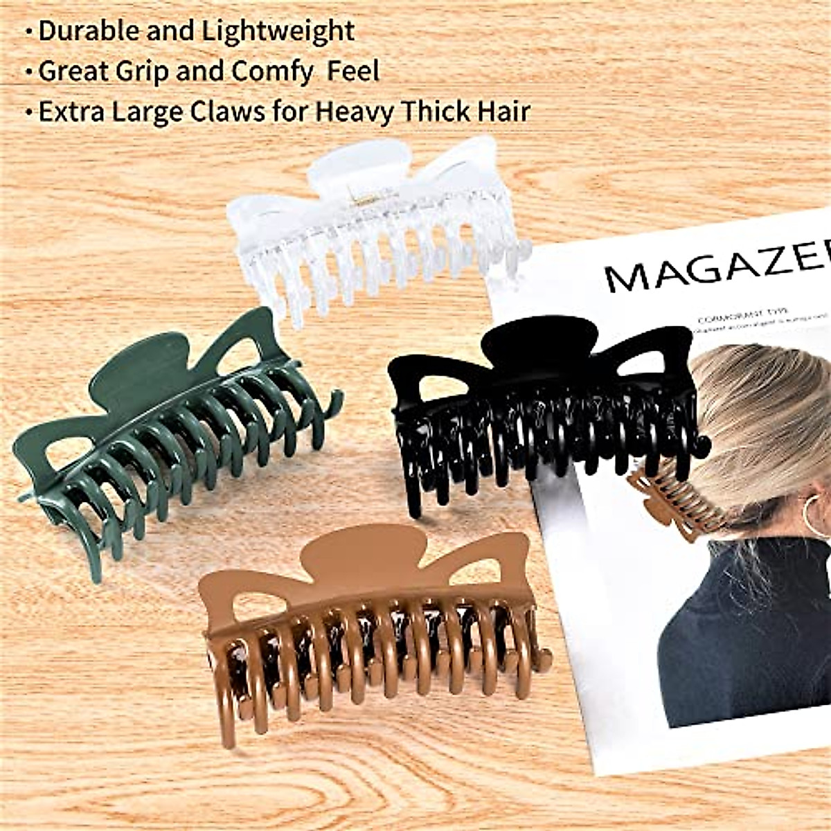79Style Large Banana Hair Clips for Women - Jumbo Plastic Hair Claws and Extra Long Jaw Barrettes for Thick, Long Hair (Coffee-4Pcs-4.7Inch)