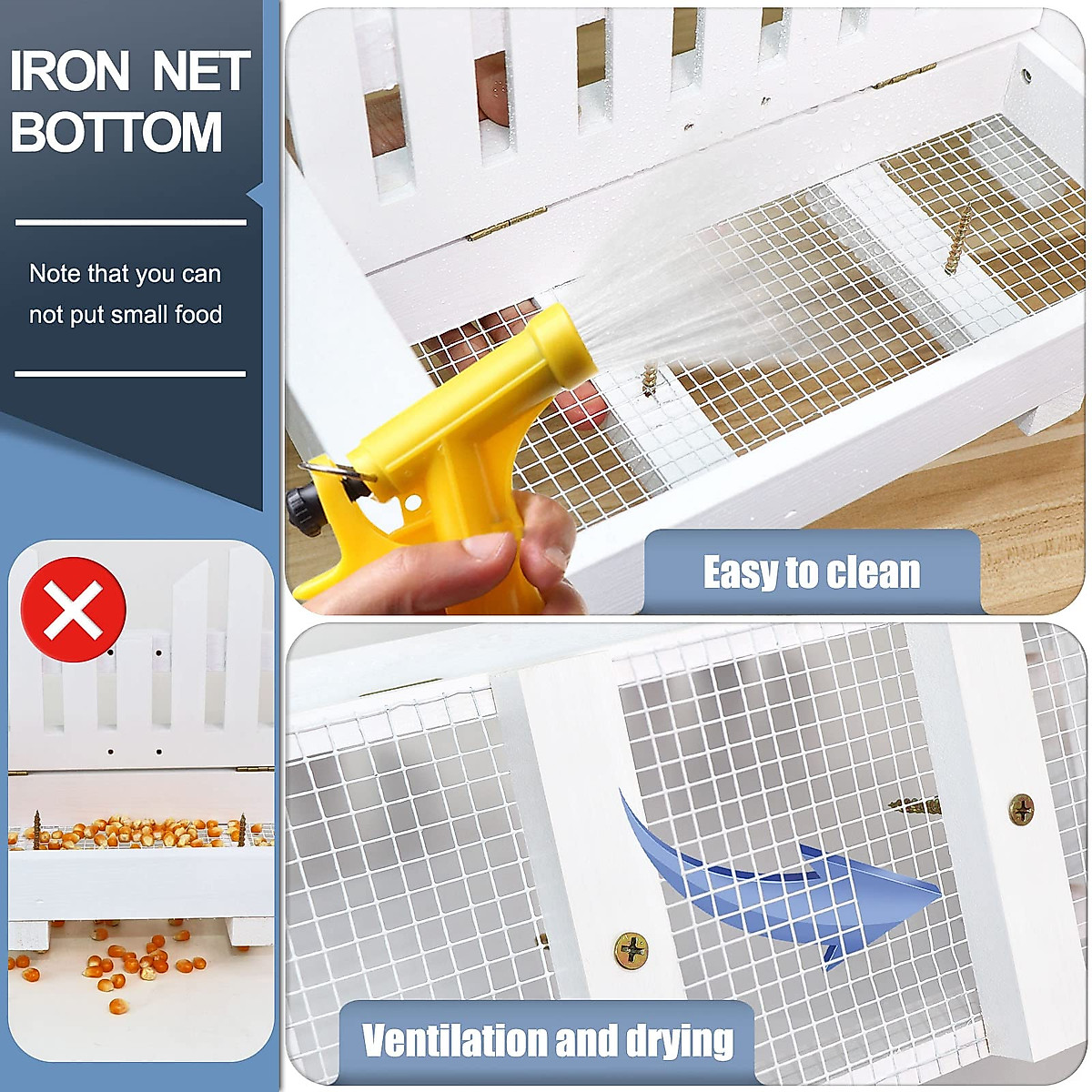 Wood Squirrel Feeder for Outside, White Bench Chair Squirrel feeders Durable Squrrill Picnic Table with 2 Corn Cob Holders for Chipmunk Squirrels…