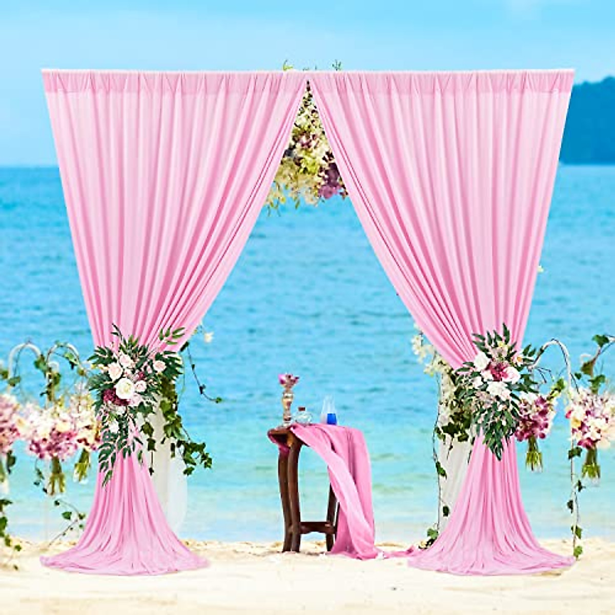 Pink Backdrop Curtain 2 Panels for Wedding Birthday Party Decoration Photography Props Baby Shower Engagement Graduation Prom Dessert Table Photo Booth Drapes 5 ft * 7 ft