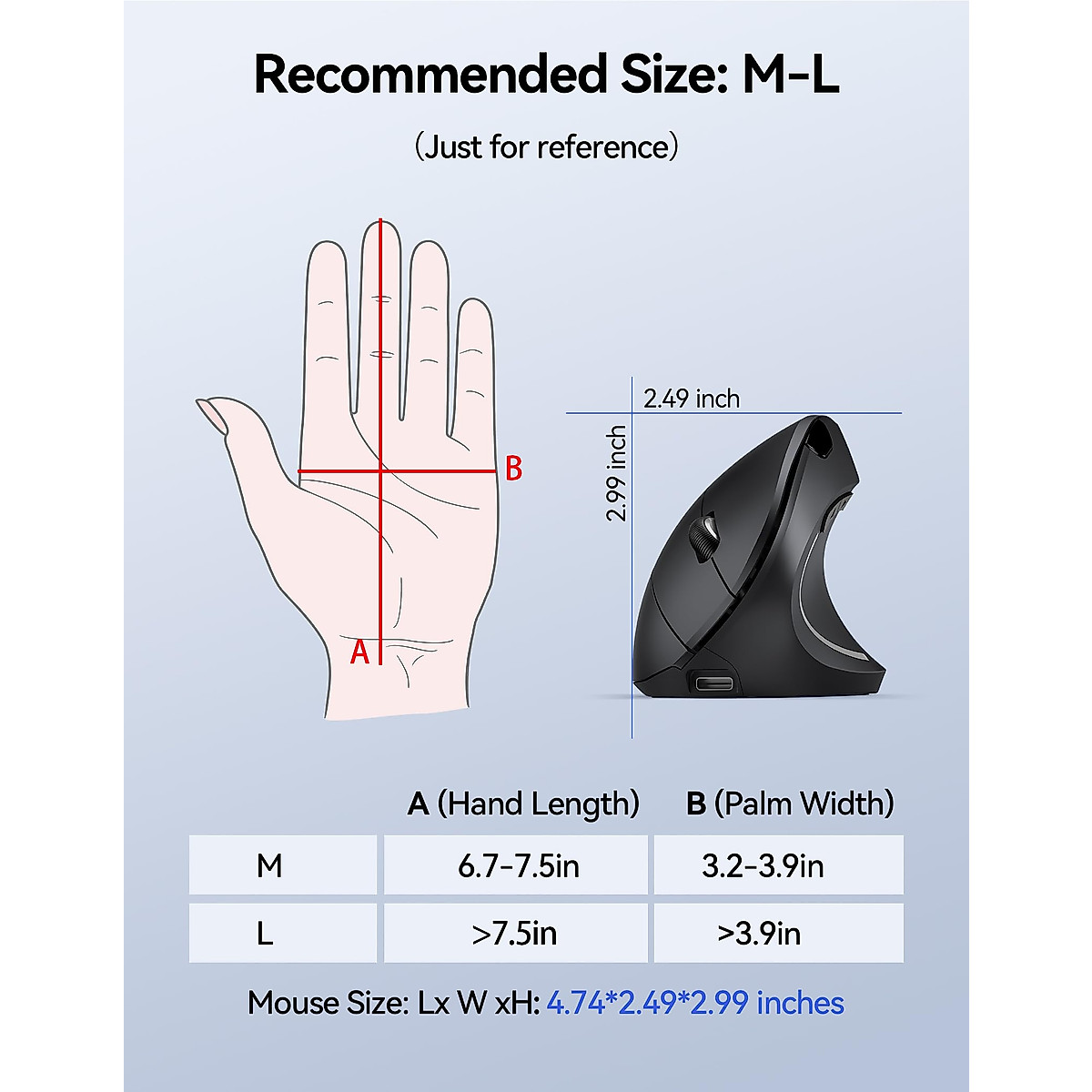 TECKNET Ergonomic Mouse, Rechargeable Vertical Ergo Mouse Wireless, Silent 2.4GHz 6 Buttons Optical Carpal Tunnel Mouse, 5 Adjustment Levels, Up to 4800DPI Wireless Mouse for Laptop, Desktop, PC