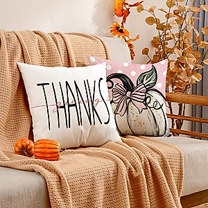 AnyDesign Fall Pillow Covers Gold Foil Pumpkin Throw Pillow Case Black Pink Autumn Decorative Cushion Cover for Harvest Farmhouse Thanksgiving Home Office Room Couch Sofa Decor, 18 x 18 Inch, 4Pcs
