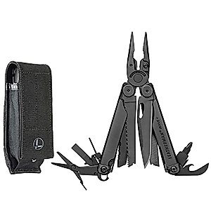 LEATHERMAN, Wave Plus Multitool with Premium Replaceable Wire Cutters, Spring-Action Scissors and Molle Black Sheath, Black
