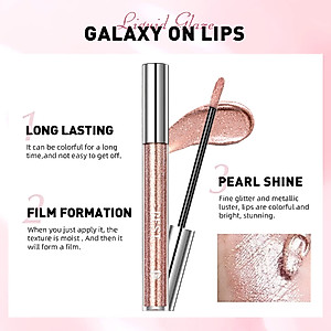 MAEPEOR Metallic Liquid Lipstick Set 6 Color Shimmer & Glitter Metallic Lipstick Long Wear and Non-stick Cup Diamond Pearl Lip Gloss Kit (Set 01)