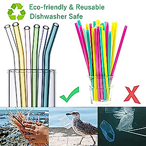 Reusable Glass Straws, 8mm Straight Bent Glass Drinking Straws, 4 Pcs Straws with Cleaning Brush, BPA Free Eco Friendly Glass Straws for Beverages, Shakes, Milk Tea, Juices, Cocktail (Pink)