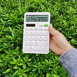 MJWDP 12 Digit Desk Calculator Large Big Buttons Financial Business Accounting Tool White Battery and Solar Power