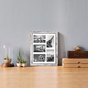 Q.Hou 11x14 Picture Frames Wood Patten Distressed White Set of 2, Each Frame with 2 Mats,Display 8x10 or Five 4x6 Photos with Mat & 11x14 Picture Without Mat for Wall Mount (QH-PF11X14-RW)