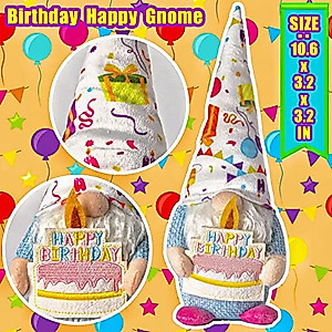 Birthday Gnomes Plush Elf Decoration, 4PCS Handmade Birthday Cake Gift-Box Candle Balloon Gnomes for Presents, Home Farmhouse Table Ornament Tiered Tray Party Decor