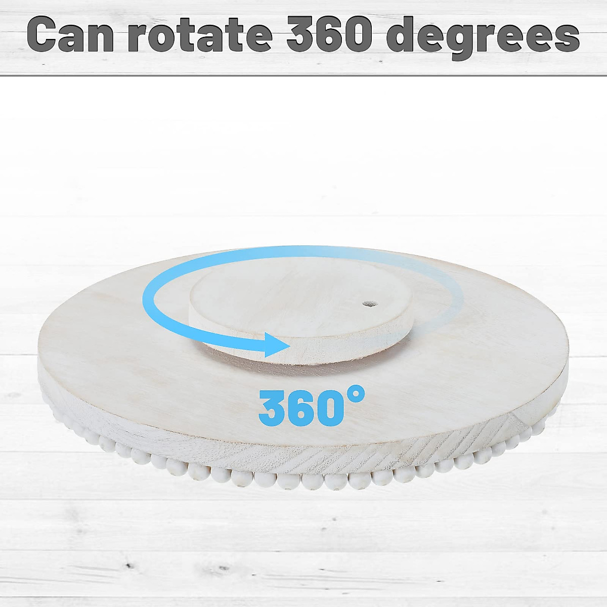 White Beaded Lazy Susan Wooden Kitchen Turntable Round Spinning Lazy Susan Organizer Wood Lazy Susan Turntable 360 Degrees Rotating Lazy Susan for Table Pantry Cabinet Tray Stand (12 Inches)