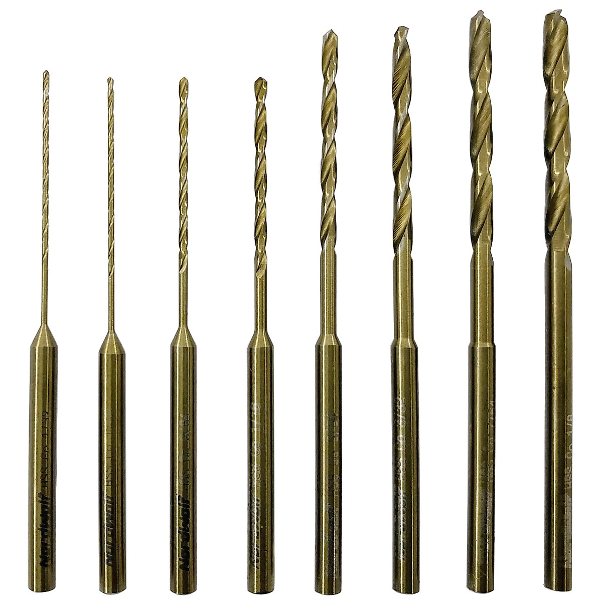 NordWolf 8-Piece M35 Cobalt Multi-Purpose Drill Bit Set, with 1/8" Straight Round Shank for Rotary Tools, SAE Sizes 1/32"(x2)-3/64"-1/16"-5/64"-3/32"-7/64"-1/8" in Storage Case