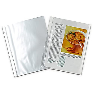 Meadowsweet Kitchens Full Size Clear Plastic Sheets Protector Pages for Recipe Organizer - 20 Clear Sheet Protectors for 3 Ring Binder, Plastic Sleeves for Paper Recipes, 8.5 x 11 Page, 3 Hole Punched