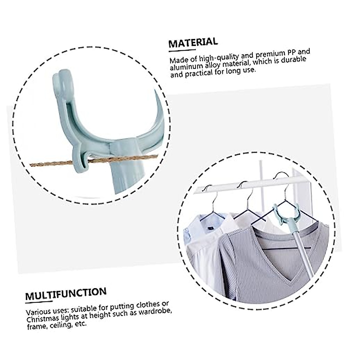 Cabilock retractable clothes rail garment pole retractable clothes pole retractable clothesline rod reach pole stainless steel hooks Home Clothes Rod Aluminum Rod Handle spring wardrobe rod