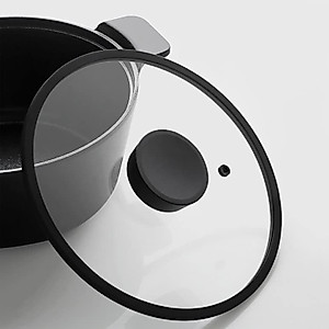 All Black Vulcan Kitchen Nonstick 4QT Stock Pot with Glass Lid, Healthy Cooking T-Coating Casserole, Soup Stew Dutch Oven, Induction Compatible Cookware, Made in Korea (24 cm Pot)