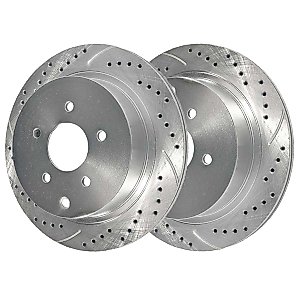 KAGWFEA 2pcs Disc Brake Rotor Set Rear Side Silver Zinc Plated Performance Drilled and Slotted PR41350DSZPR PR41350DSZPR,Free return