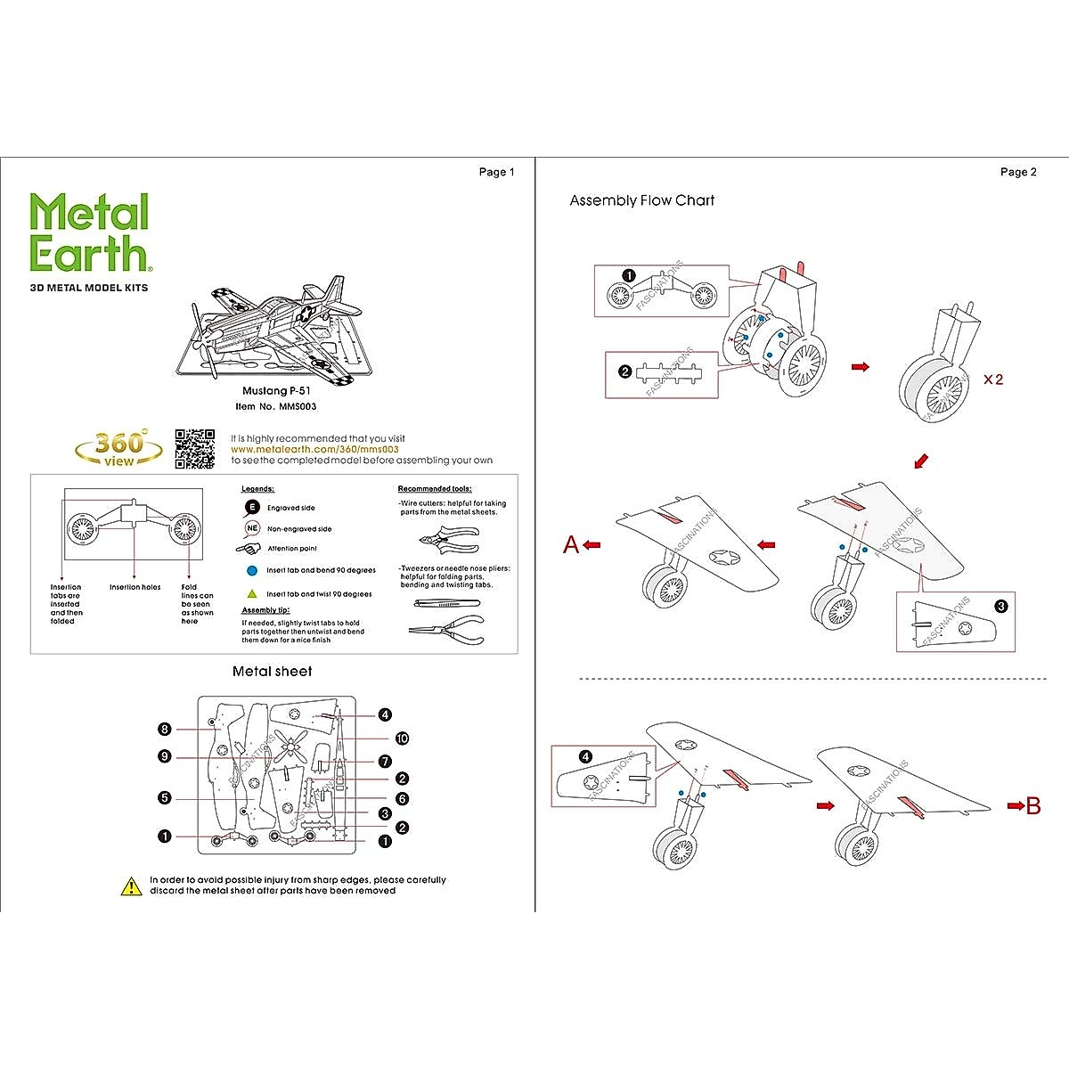 Metal Earth P-51 Mustang 3D Metal Model Kit Bundle with Tweezers Fascinations