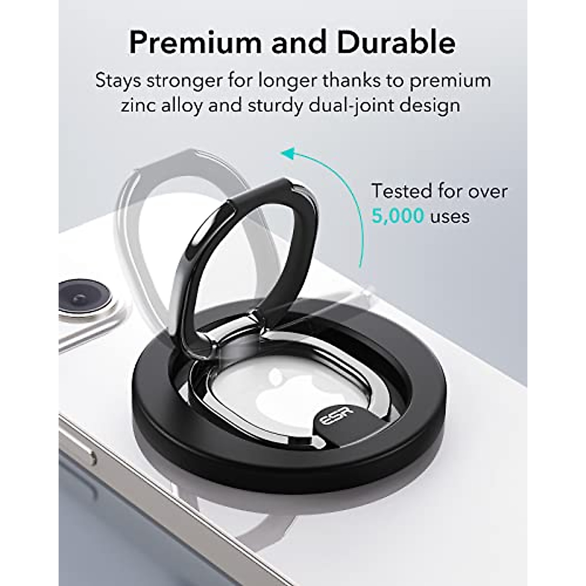 ESR for MagSafe Ring Holder (HaloLock), MagSafe Phone Grip, Magnetic Phone Ring Holder, Magnetic Phone Grip with 2-Way Adjustable Stand for iPhone 16/15/14/13/12 Series, MagSafe Accessories, Black