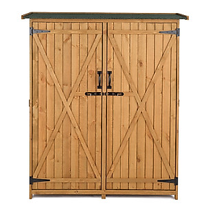 Pinikuyiro Outdoor Storage Cabinet, Wood Garden Shed, Outside Tool Shed, Vertical Organizer Cabinet with Double Lockable Doors for Outside, Garden and Yard