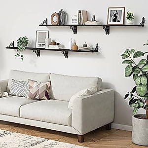 Goozii Black Shelves for Wall Set of 4, Floating Bathroom Shelves Over Toilet Wall Mounted, Wood Decorative Shelves for Bedroom Books, Living Room Decor, Closet Storage (Wide 17 x Deep 6 Inch)