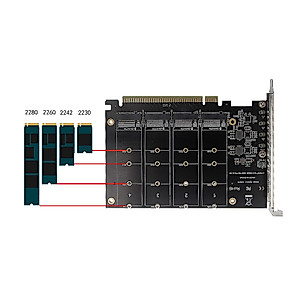 4 Port NVMe to PCI-e Host Controller Expansion Card, Support 2230 2242 2260 2280?M.2 NVME to PCIe X16 Adapter, M Key Hard Drive Converter Reader Expansion Card