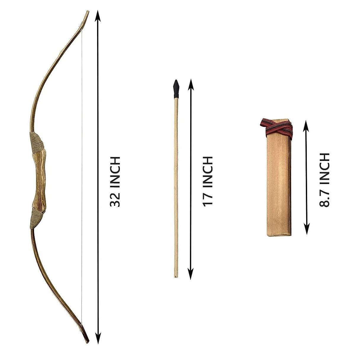 Wooden Bow and Arrow Set for Kids, 1 Bows 1 Quivers and 10 Wood Arrows, 32 Inch Handmade Archery Set Outdoor and Indoor Games Toys, Gifts for Kids Youth Boys and Girls