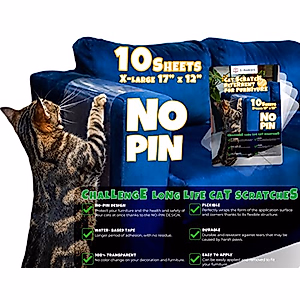 Cat Scratch Furniture Protector- No Pin | Pet Repellent for Couch | One Side Tape Sheets, 17x12 Inches E-MARQUE (Pack of 10)