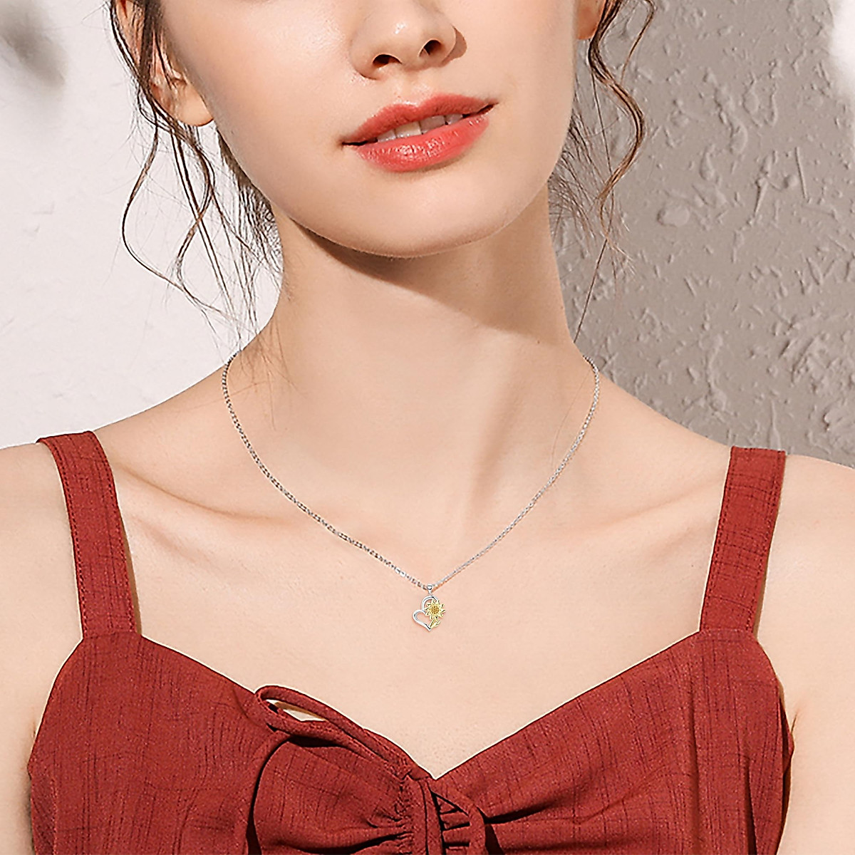 MILACOLATO 925 Sterling Silver Sunflower Necklace 14K Gold Plated You're My Sunshine Sunflower Heart Pendant Necklace with Shiny Cubic Zirconia Sunflower Jewelry for Women Mom Valentines Day