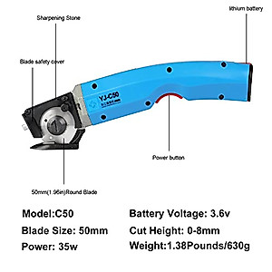 RESHY Portable Electric Cordless Rotary Fabric Cutter with 50mm Rotary Blade Rechargeable Hand-Held Fabric Cutting Machine Electric Scissors for Cutting Multi-Layer Fabric and Leather