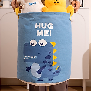 LUFOFOX Dinosaur Kids Laundry Hamper with Handles Large Collapsible Laundry Basket with Drawstring Waterproof Toy Storage Bins for Bedroom (Blue)
