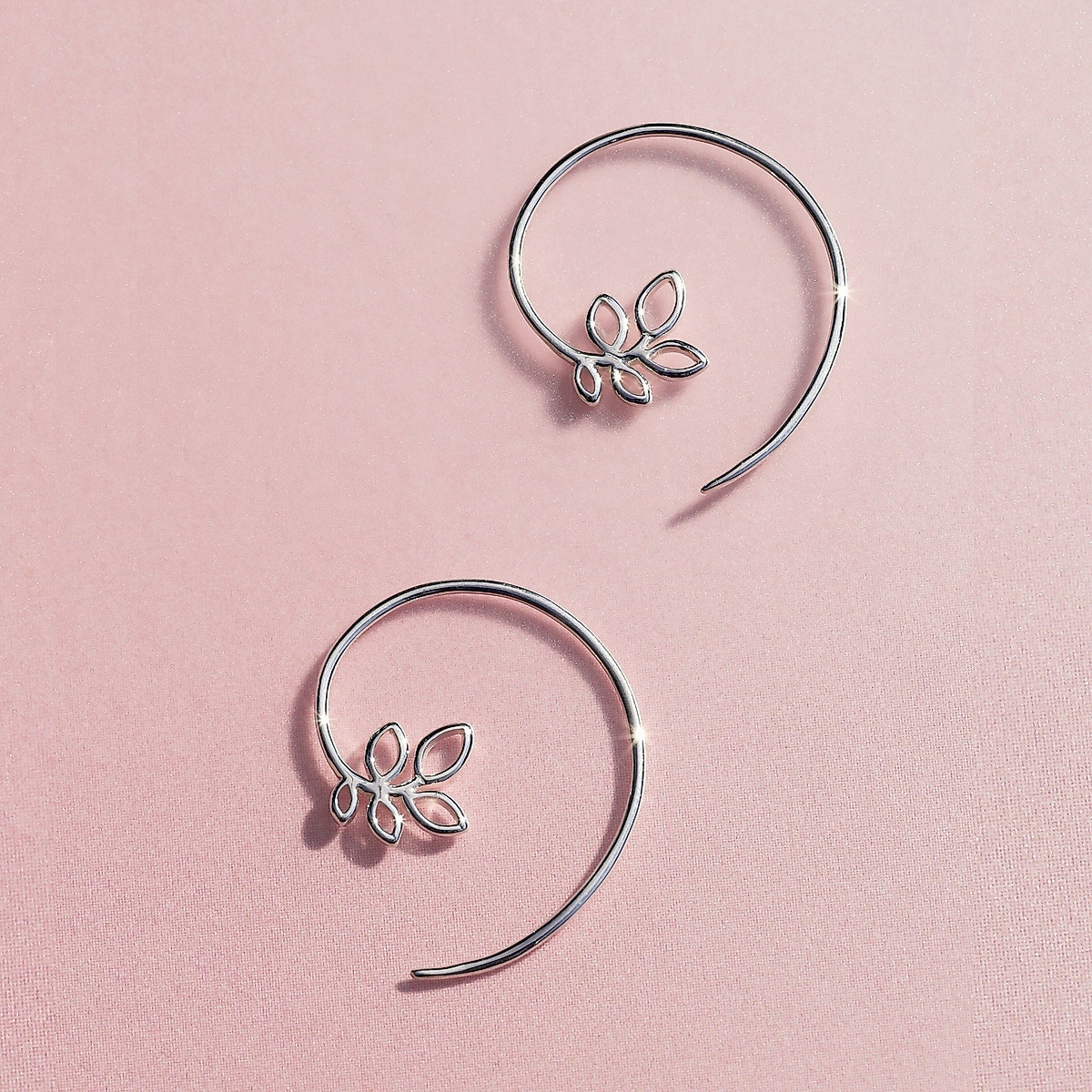 Boma Jewelry Sterling Silver Leaf Pull Through Hoop Earrings