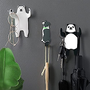 YISTOS Cute Animal Decorative Wall Hooks ,Kids Adhesive,Adhesive Shower Towel Hooks for Bathrooms Wall Mounted,Hat Key Hooks Decorative for Wall, Small Keychain Hook(3Pcs Cat,3 Pcs Dog), White