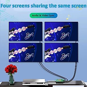 HDMI Splitter 1 in 4 Out 4K, 1x4 HDMI Splitter 3D Full HD 1080P, for Monitors Duplicate/Mirror, Compatible for HDTV PS4 Blu-Ray Player Box STB DVD Player, Projector Etc (1 Source onto 4 Displays)