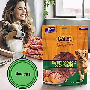 Cadet Breast Dog Treats& Wraps, 14 Oz - | Bundle Silicon Pet Bowl, Premium Dog Treats with Real Breast, Sweet Potato for Dogs, Nutrient-Rich Snacks for Dogs, Made in USA, No Artificial Addit