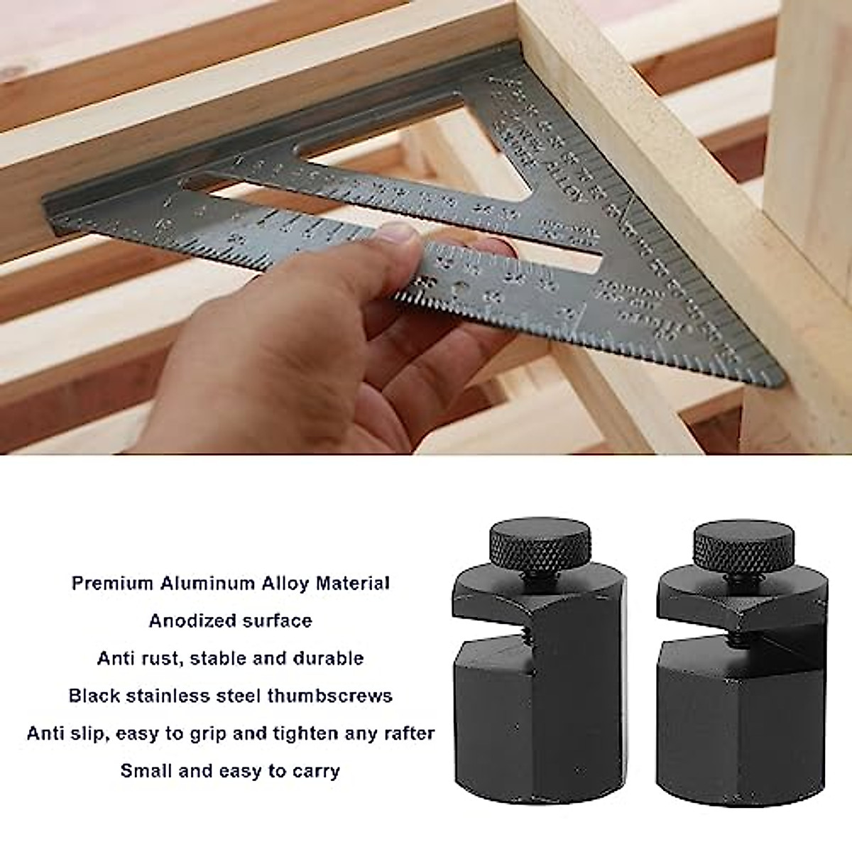 JUOPZKENN 2PCS Tall Stair Gauges, Aluminium Alloy Stair Stringer Layout Tool for Carpentry Squares Stair and Rafter Gauge Clamps(Black)