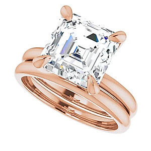 Solid Gold Engagement Ring Set for Women, Handmade 4.25 Carats Asscher Cut Moissanite Solitaire Ring Set Diamond Wedding Bridal Ring Anniversary Propose Gifts Her, 10K/14K/18K, 925 Silver