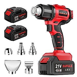 Dufuls Cordless Heat Gun with 2PCS Rechargeable Batteries, 5 Nozzles Heat Gun Kit, Max 1022℉ Hot Air Gun for Shrink Tubing, PVC Wrap, Crafts