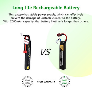 11.1V LiPo Airsoft Battery with Deans Connector 2000mAh 30C Rechargeable Stick Batteries for Airsoft Guns Airsoft Rifle