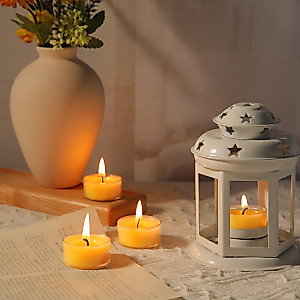 36pcs Beeswax Tealight Candles- 4 Hour Burn Time Natural Beeswax Candles Pure Handmade Bee Wax Candles Clean Burning for Dinner Table, Wedding, Spa Relaxation