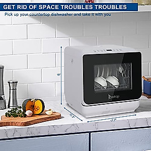 Countertop Dishwasher, 4 Sets Compact Mini Dishwasher With 4 Washing Modes,Water Tank,Dual Spray Arms, Fruit & Vegetable Soaking,White&Black