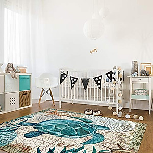 ARTSHOWING Sea Turtle Area Rug, 2' x 3' Large Indoor and Outdoor Area Rugs with No-Slip Backing, Easy to Clean, Perfect for Living Room, Patio, Picnic, Decking Ocean Animal Beach Landscape Sea Theme