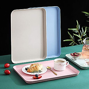 2Pcs Unbreakable Serving Tray Decorative Tray Wheat Straw, Great for Dinner Tray Tea Tray Bed Tray Bar Tray Breakfast Tray Food Tray (Pink)
