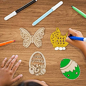 Max Fun 60PCS Easter Wood Cutouts for Crafts Easter Unfinished Ornaments DIY with Bunny to Paint for Kids Easter Party Decorations Decor Hanging Egg Shapes with Drawing Pen and Hang Cords