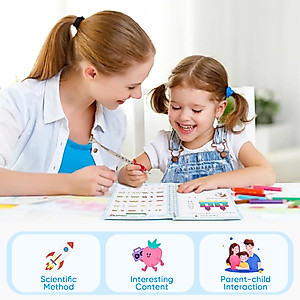 ASIGN Magic Ink Copybooks for Kids Reusable Handwriting Workbooks for Preschools Grooves Template Design and Handwriting Aid (ENLARGED-Version 4books+Pens)