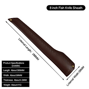 XYJ 8 inch Filleting Knife Sleeves Leather Knife Sheath for Boning Knife Edge Guards Chef Carving Knife Case Blade Protectors with Belt Loop to Carry Out